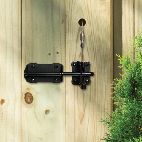 Heavy Duty Latch and Catch with Cable & Ring | Black Galvanized Steel ...