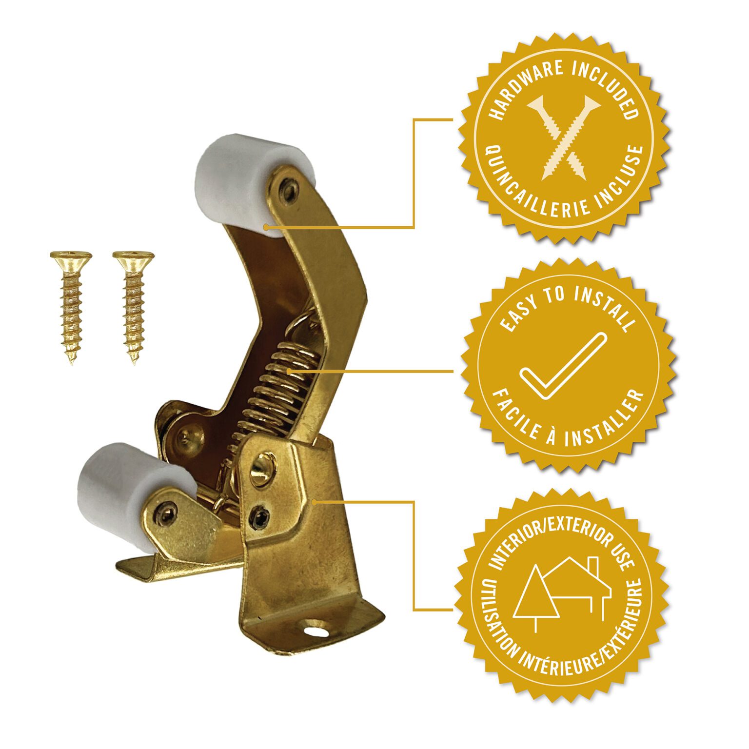 Screen Door Spring-Loaded Catch | Brass Plated | Nuvo Iron