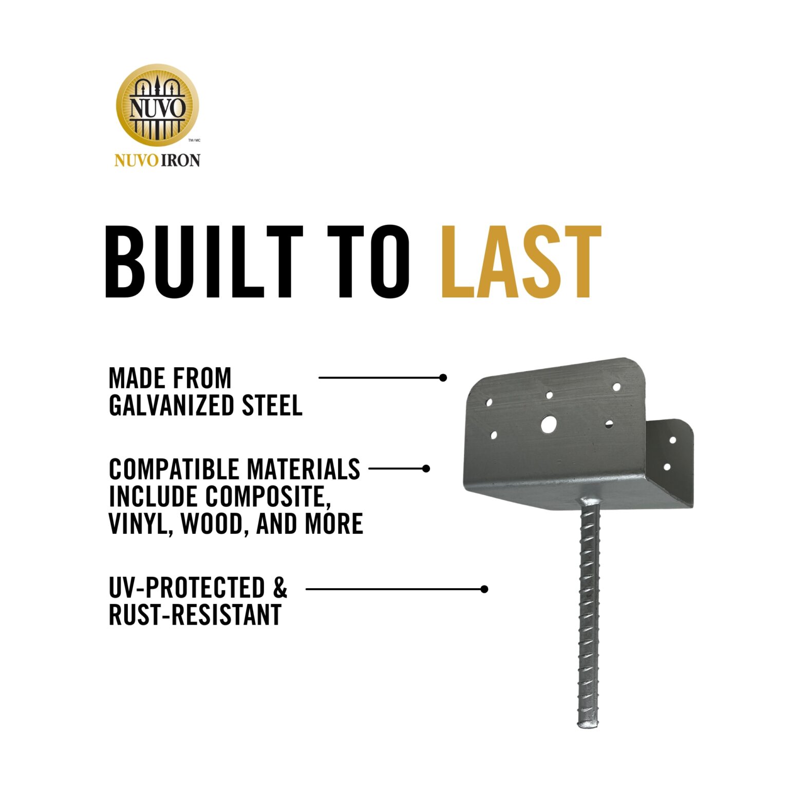 4 x 4 Galvanized Steel Post Support Saddle Bracket | Nuvo Iron