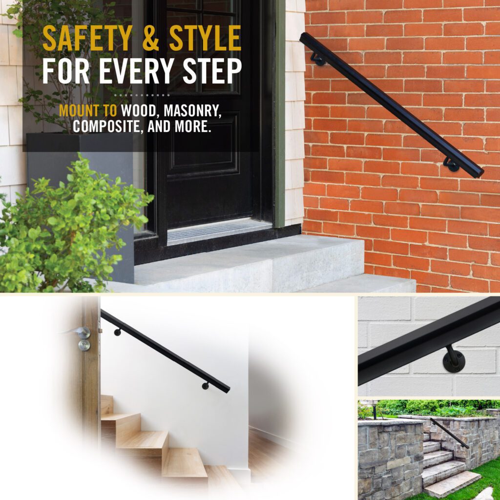 Handrail Kit | 4' Aluminum Wall Mount Handrail - Black | Nuvo Iron